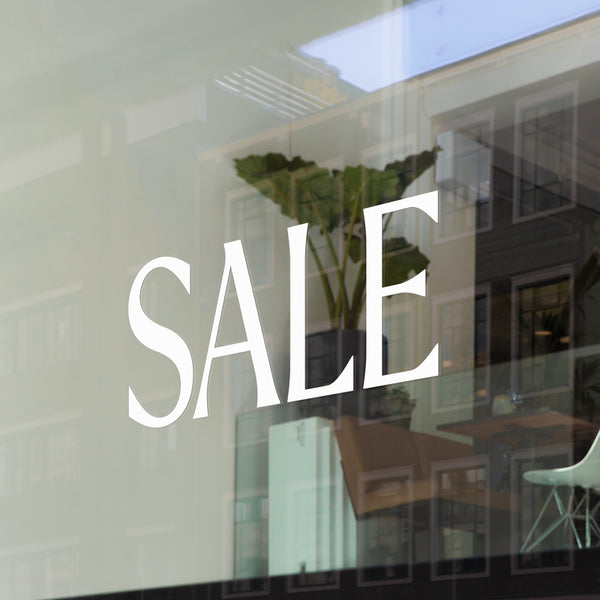 Computer cut self adhesive vinyl lettering serif font "Sale" Window De ...